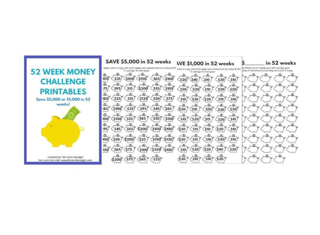 52 Week Money Challenge Template – A Coloring Printable - Life and a Budget